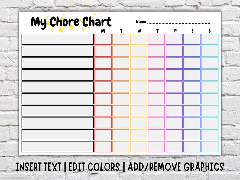 Editable Kids Chore Chart Template | Daily Responsibility Checklist for ...