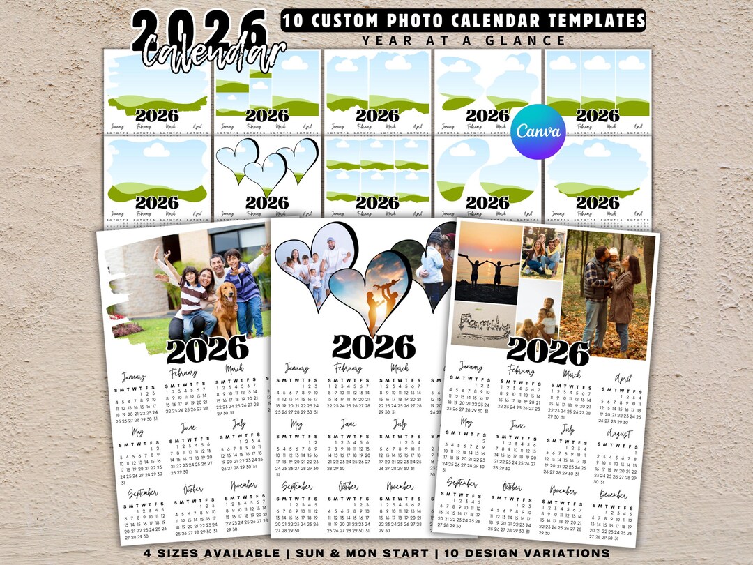 2026 Custom Year at a Glance Photo Calendar Template | Personalized ...