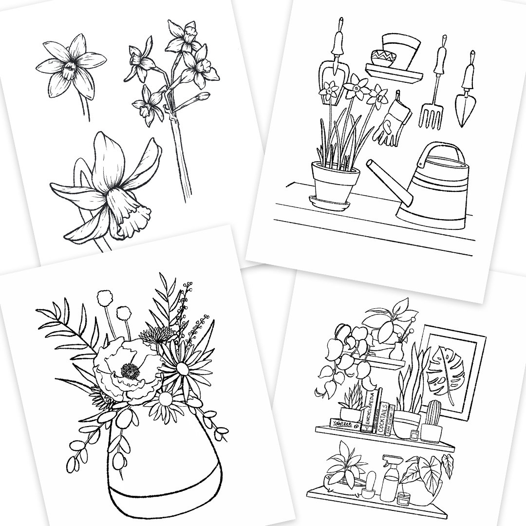 10 Coloring Pages | Plants and Flowers | Collection No. 02 | Print-at ...