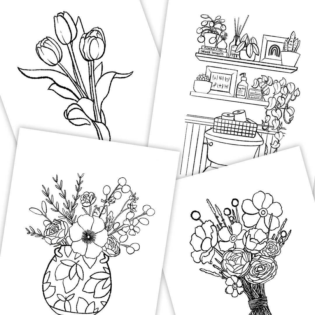 10 Coloring Pages | Plants and Flowers | Collection No. 03 | Print-at ...