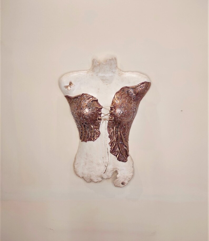 Handmade Ceramic Corset Wall Sculpture – Gold Crimson Woman Torso Art ...
