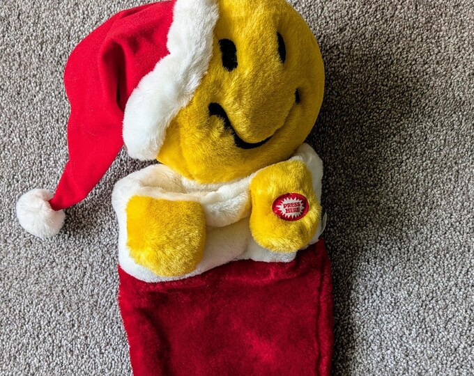 Vintage Giggles Smiley Face Plush Battery Operated Christmas Stocking ...