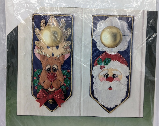 Vintage Bucilla Christmas Santa & Reindeer Felt Sequin Door Knob Covers ...