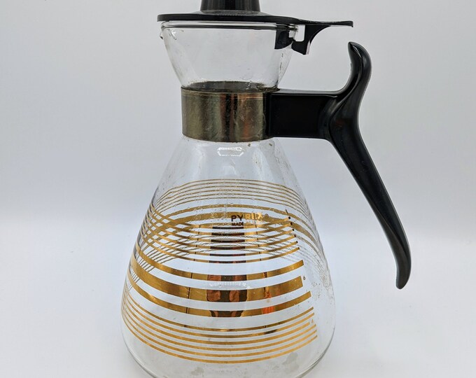 Vintage Pyrex MCM Gold Stripe 8 Cup Coffee Carafe - Etsy