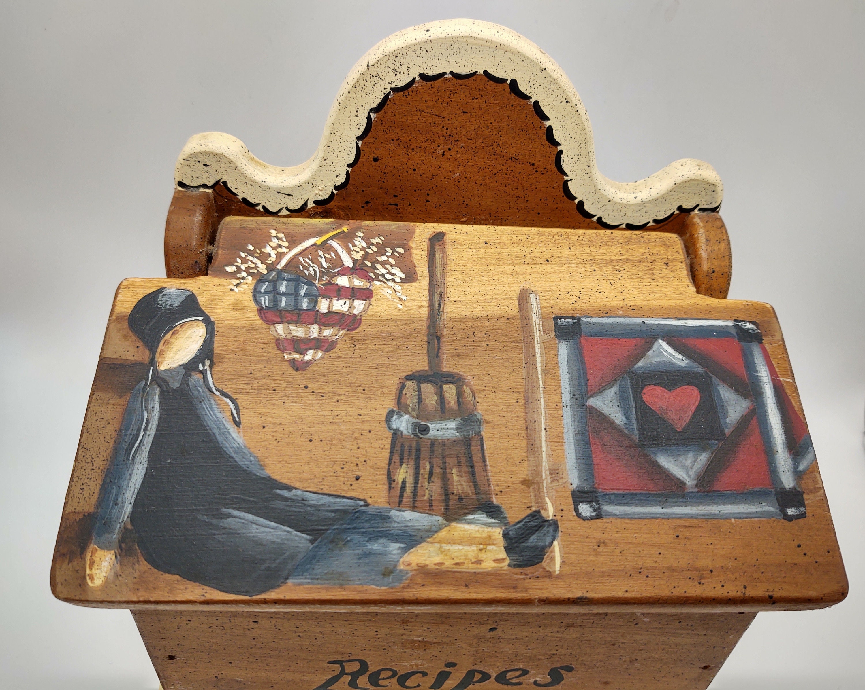 Vintage Wooden Recipe Box With Hand Painted Amish Design - Etsy