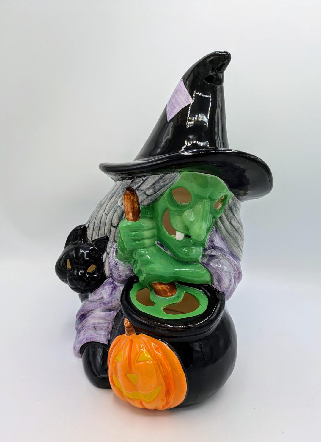 Vintage Ceramic Halloween Witch With Cauldron Luminary - Etsy