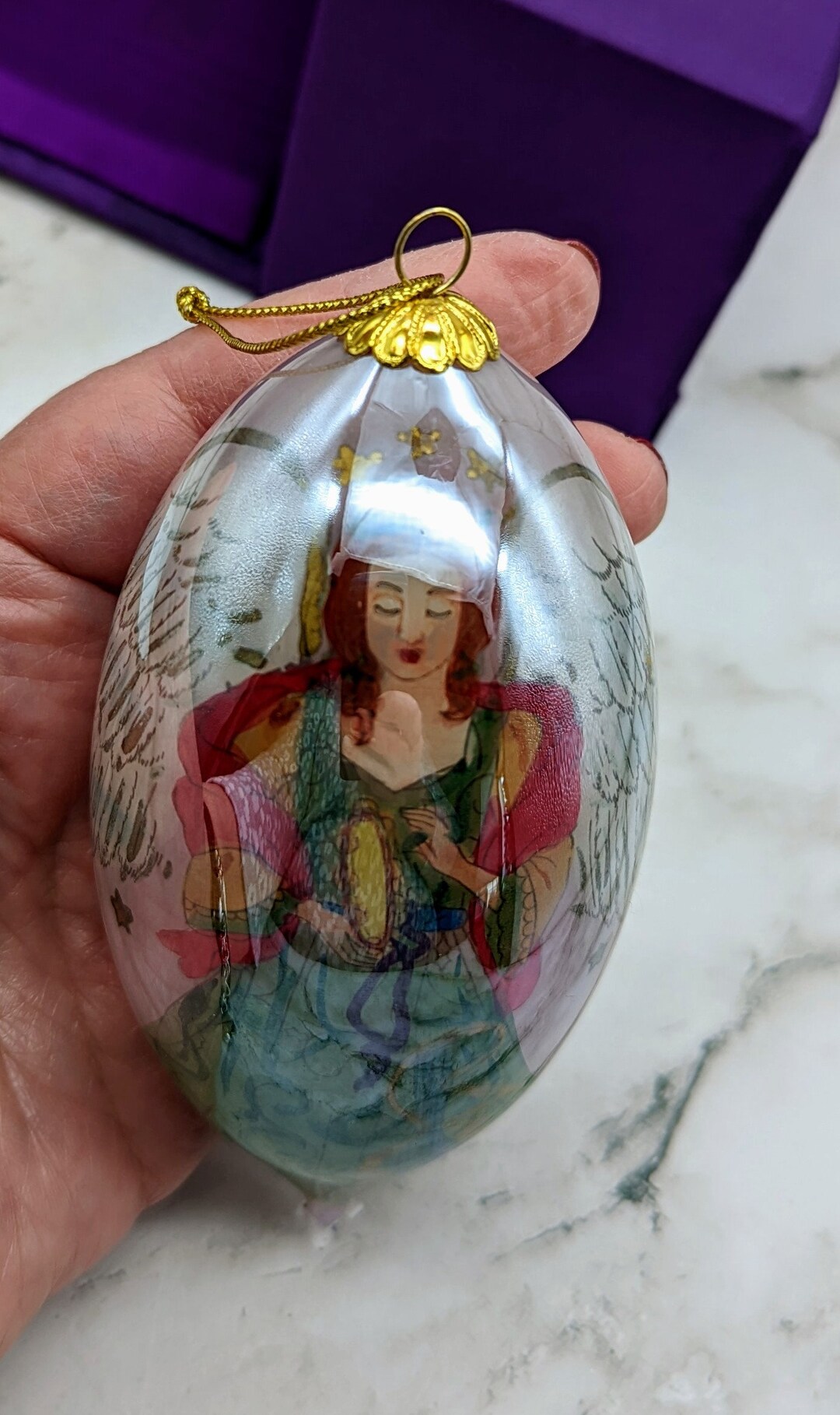 Pier One Li Bien Hand Painted Glass Teardrop Angel Ornament With Box ...