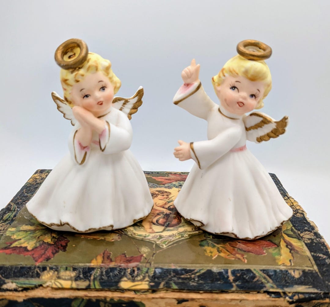 Lefton Pair of Angels in White Robes - Etsy
