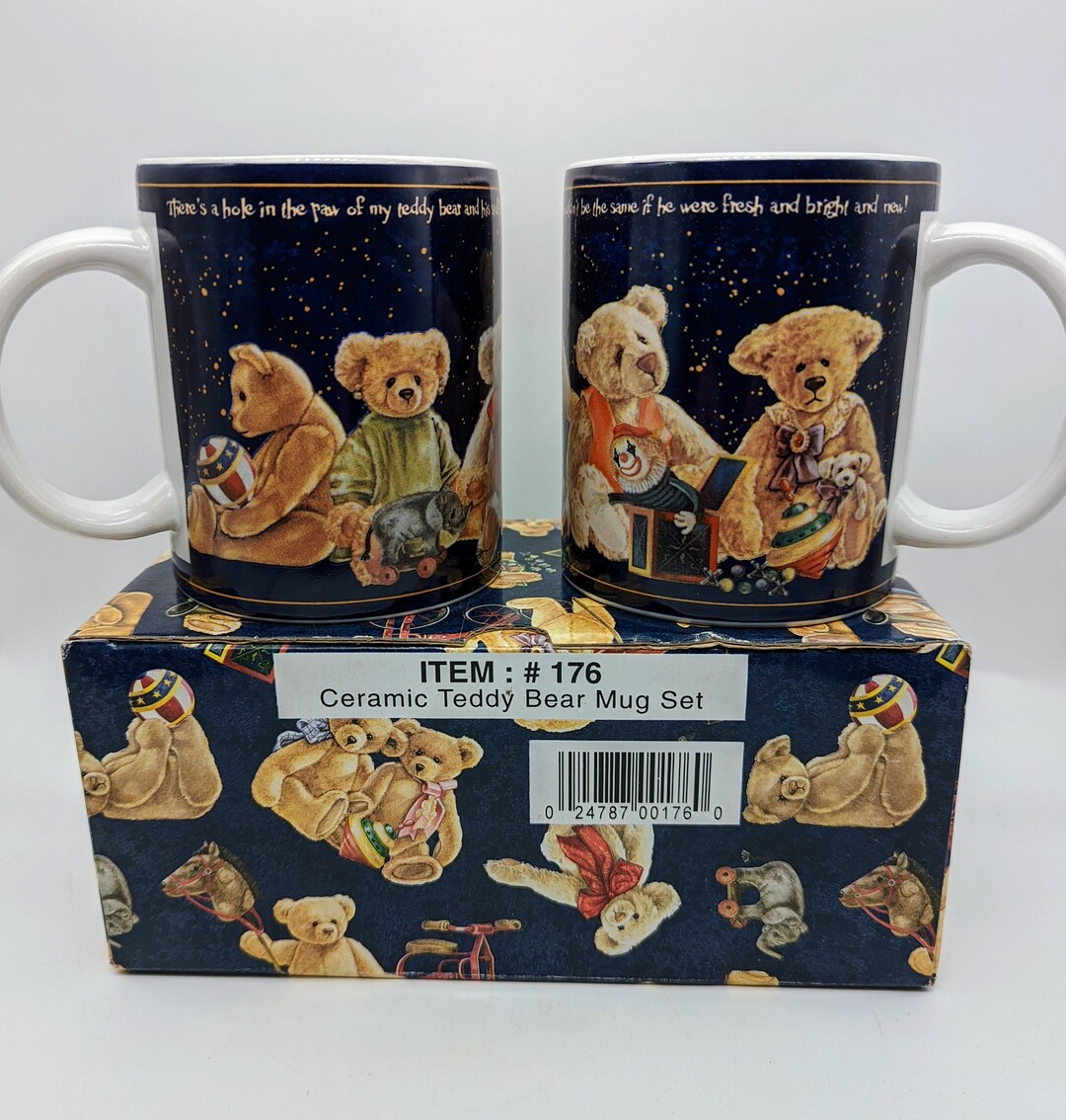 Vintage Set/2 Ceramic Teddy Bear With Toys Coffee Mugs - Etsy