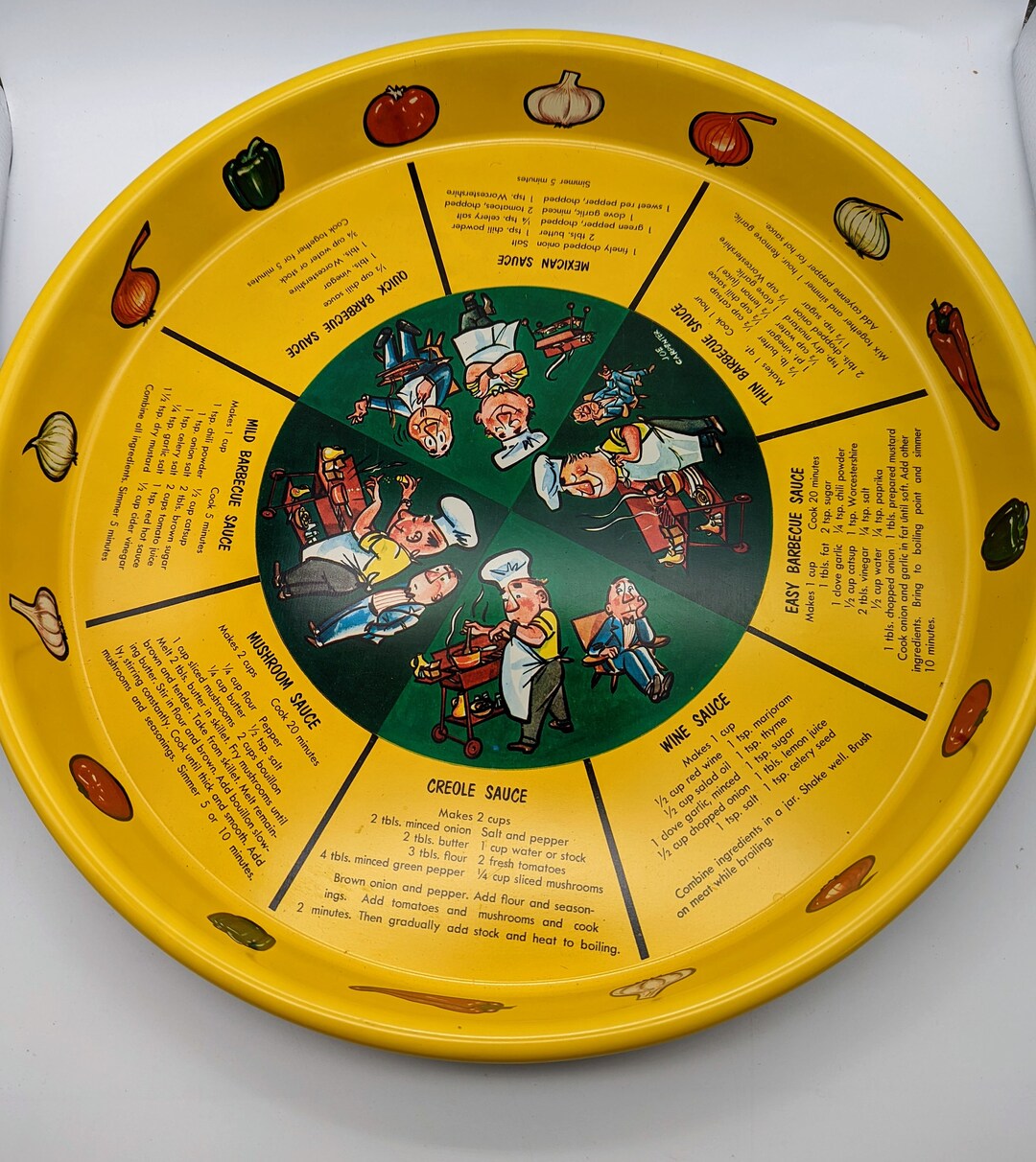 Vintage Joe Carpenter Art BBQ Sauce Recipes Round Metal Tray by ...