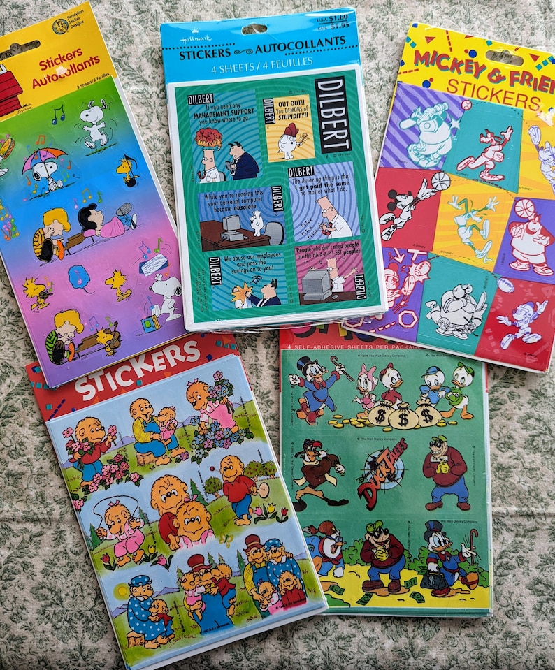 Vintage Stickers Peanuts Dilbert Mickey & Friends - Etsy
