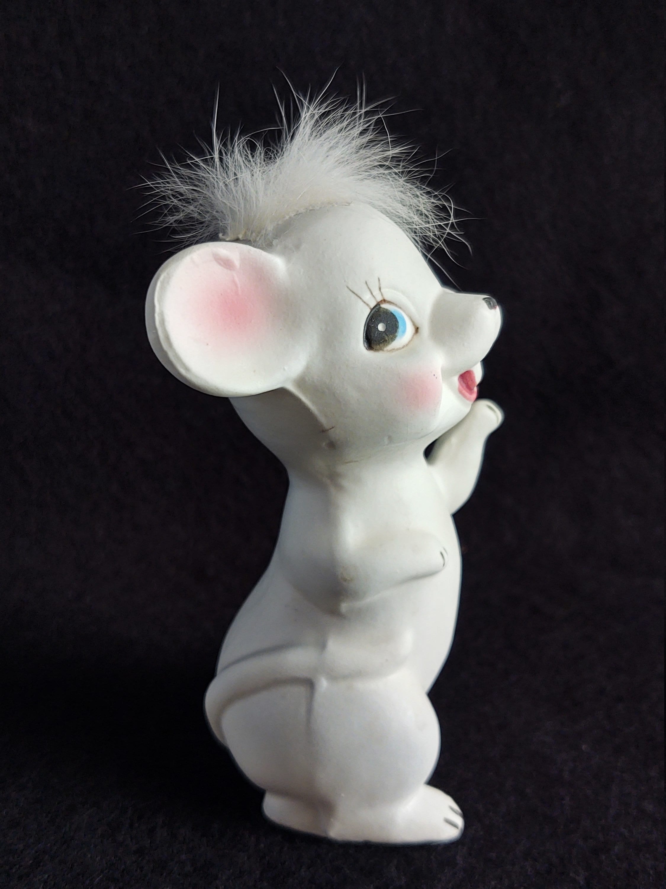 Vintage Big Eyed White Mouse Figurine With Fur Trim Japan | Etsy
