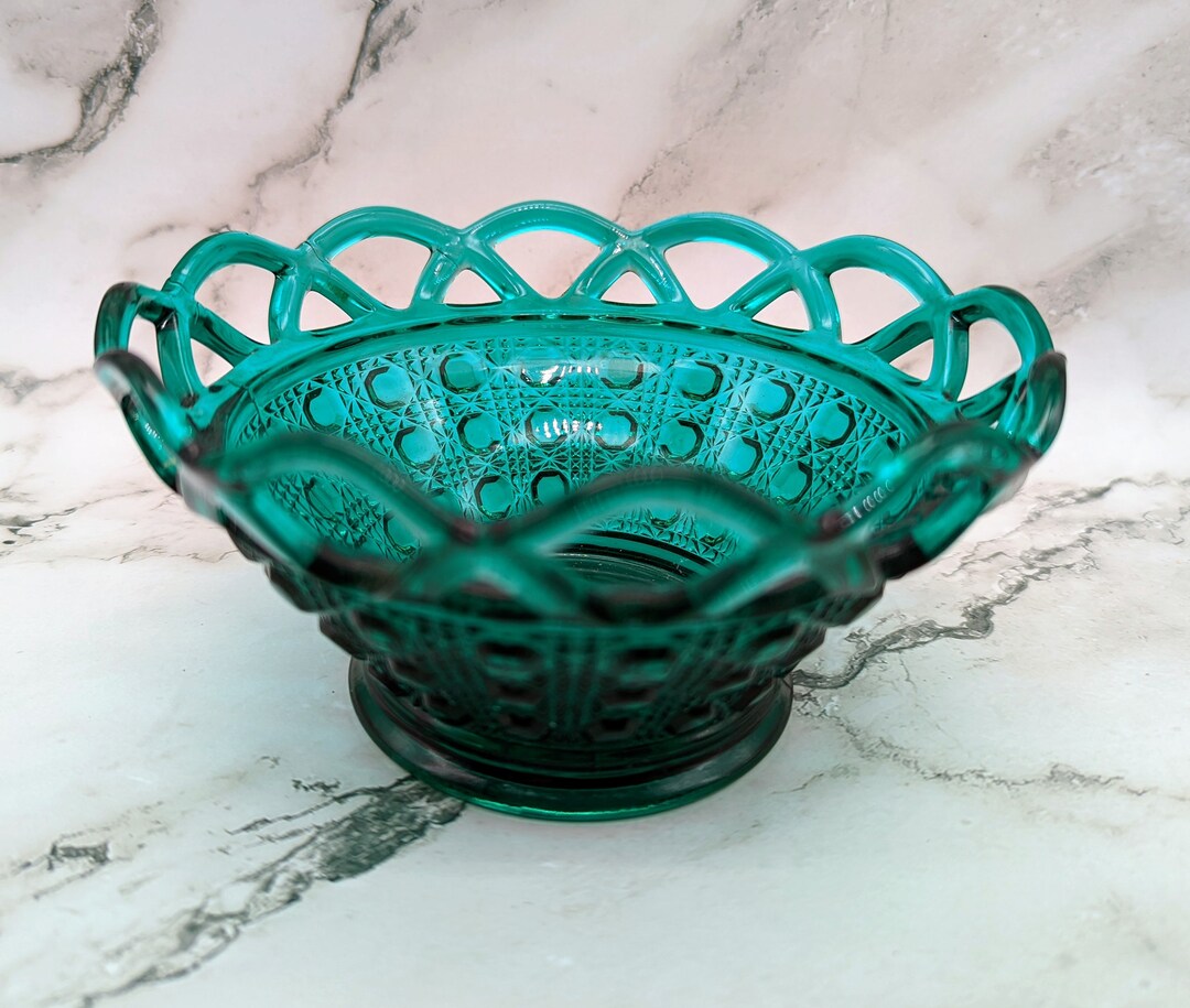 Vintage Imperial Glass Stiegel Green Cane and Button Open Lace Bowl - Etsy