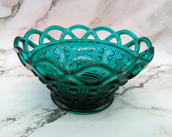 Vintage Imperial Glass Stiegel Green Cane and Button Open Lace Bowl - Etsy