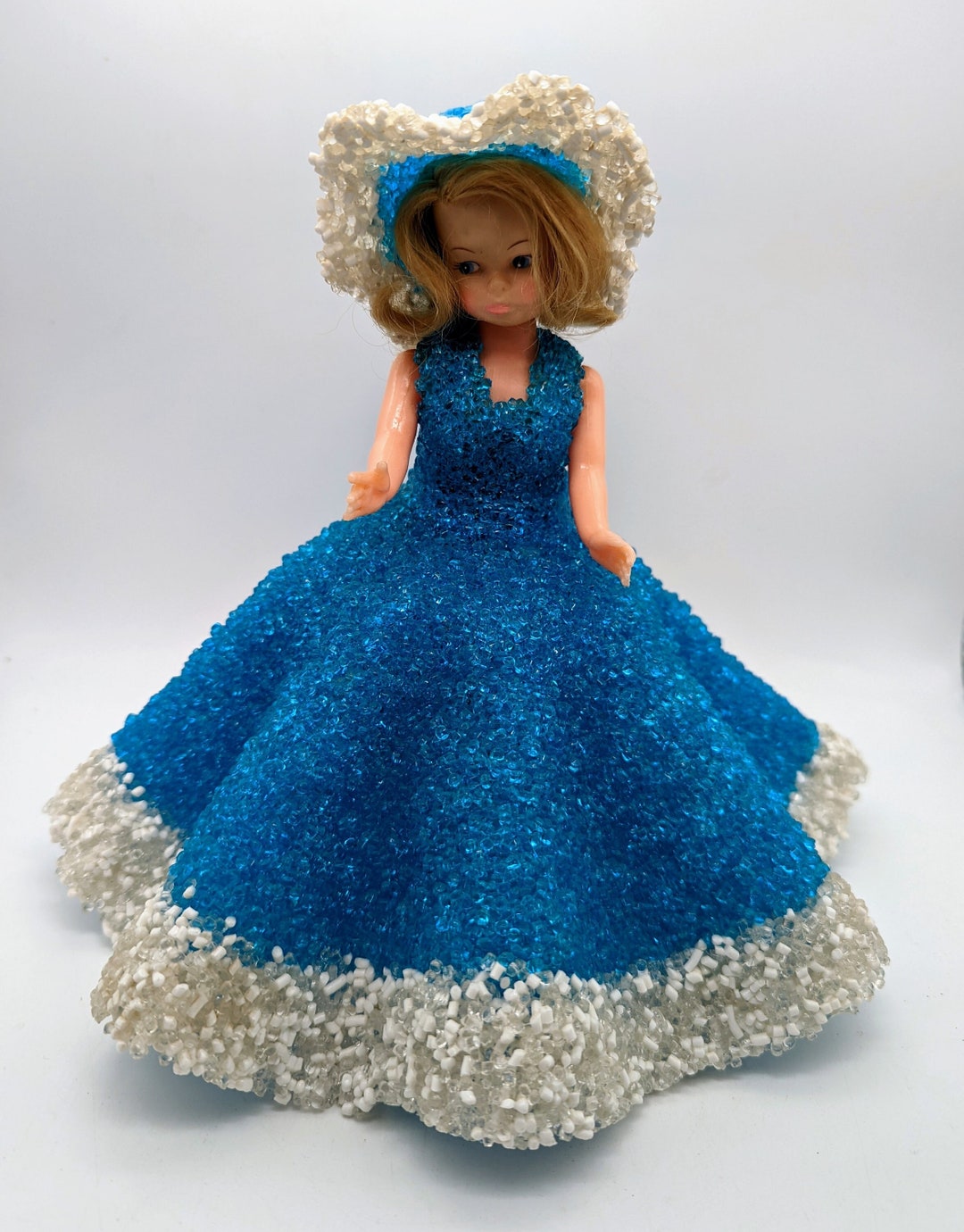 Vintage Doll in Turquoise Melted Popcorn Plastic Dress and Hat - Etsy