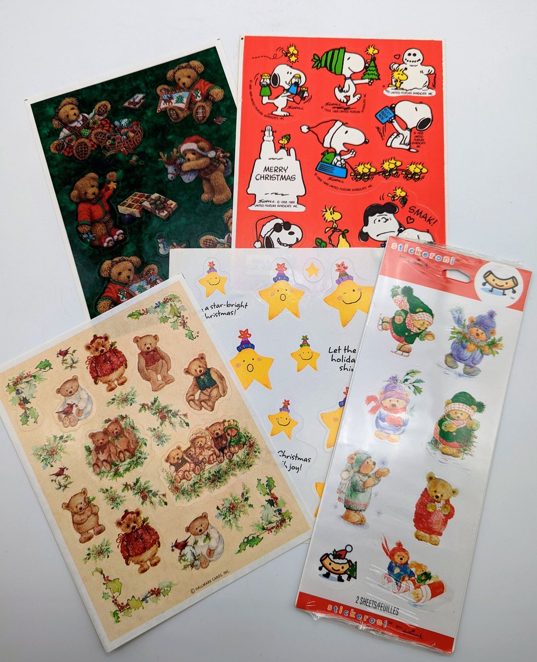 Vintage Hallmark Christmas Stickers Teddy Bears, Mary's Bears, Stars ...