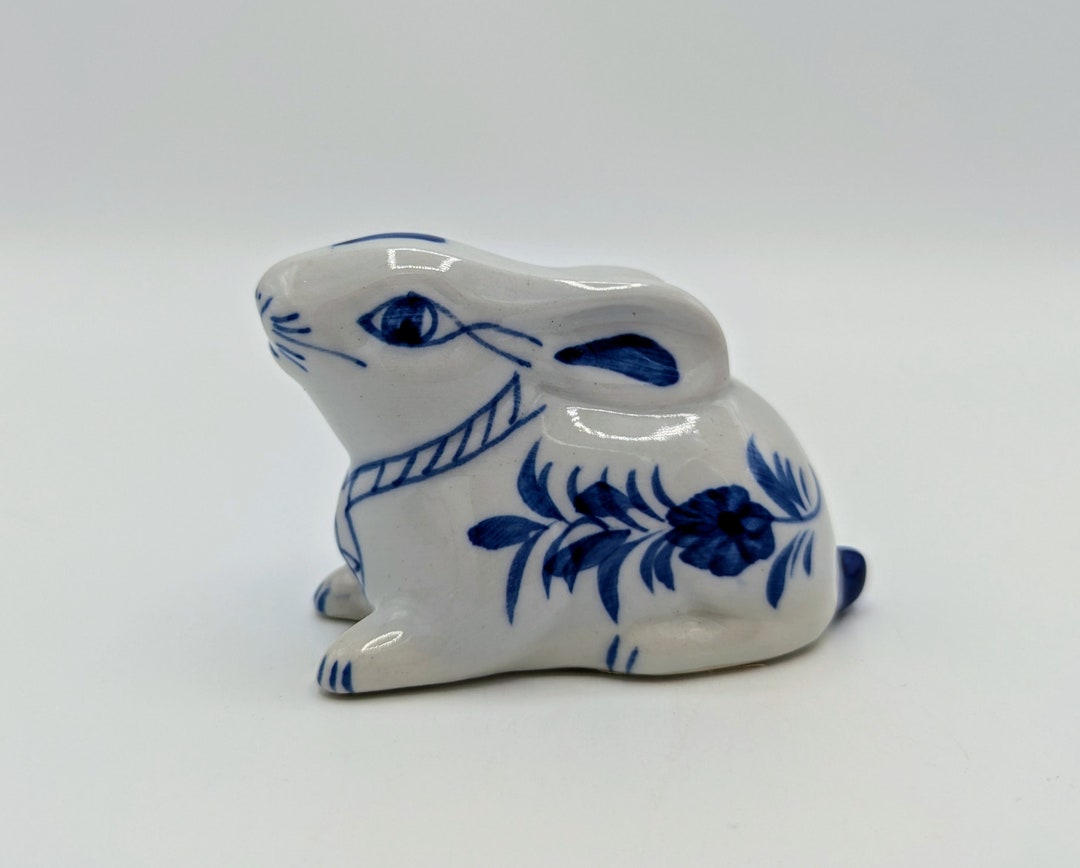 Blue and White Hand Painted Rabbit Figurine Pier 1 - Etsy