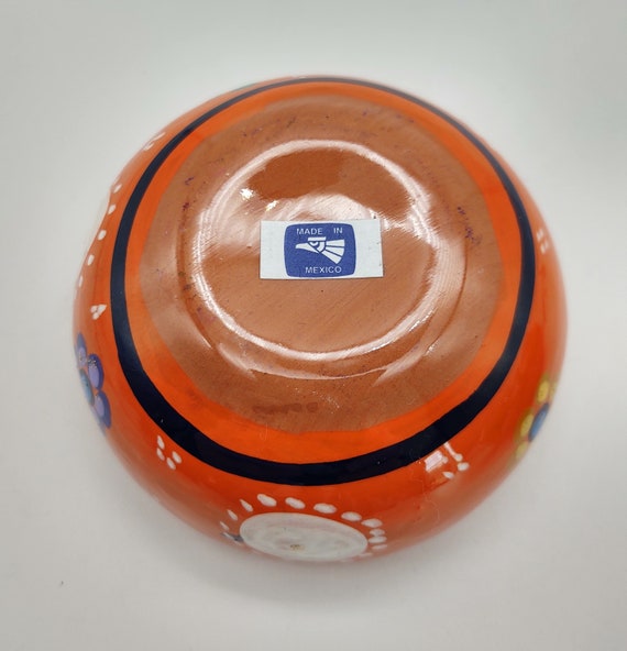 Mexican Pottery Redware Hand Painted Round Trinket Box - Gem