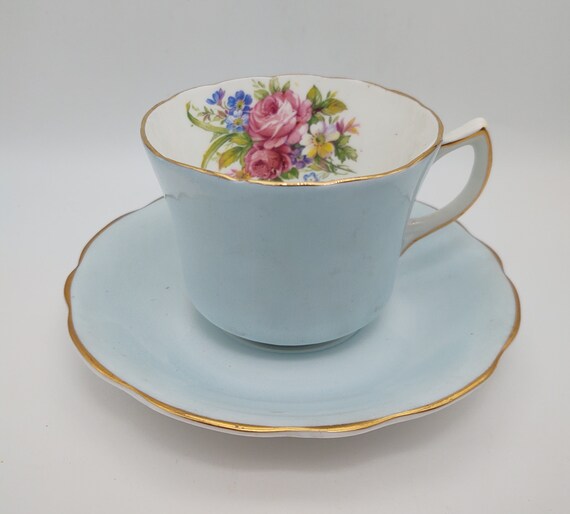 Foley China English Bone China Aqua Floral Tea Cup and Saucer - Etsy