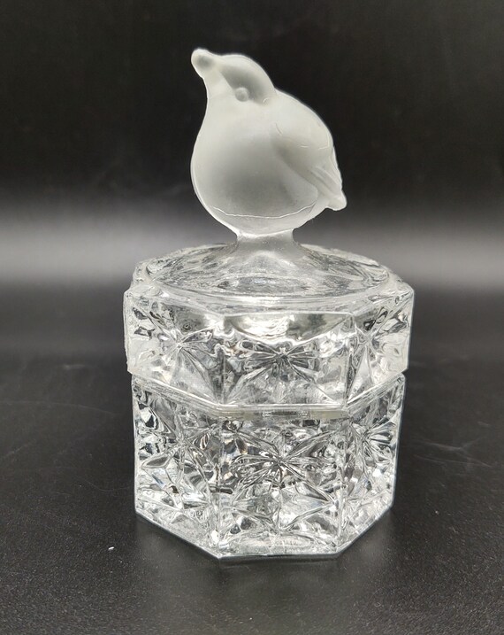 Vintage Cut Glass Bird 8 Sided Covered Trinket/Ring B… - Gem