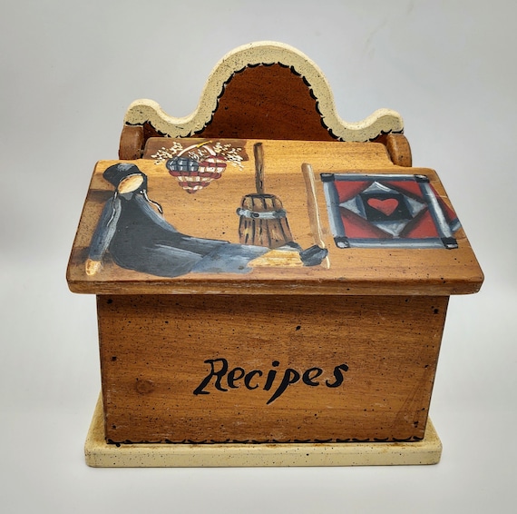 Vintage Wooden Recipe Box With Hand Painted Amish Design - Etsy