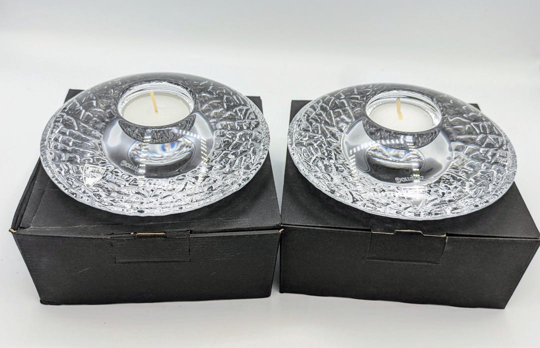 Orrefors Crystal Pair of Discus Votive Candle Holders - Etsy