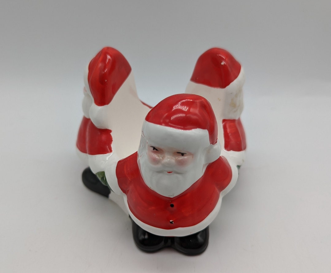 Vintage Frankel 3 Santas Holding Hands Ceramic Christmas Candle Holder ...