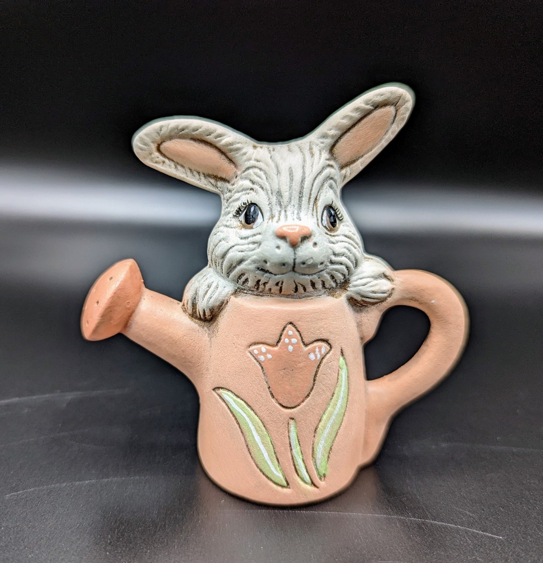 Hobbyist Hand Painted Ceramic Bunny in Watering Can - Etsy