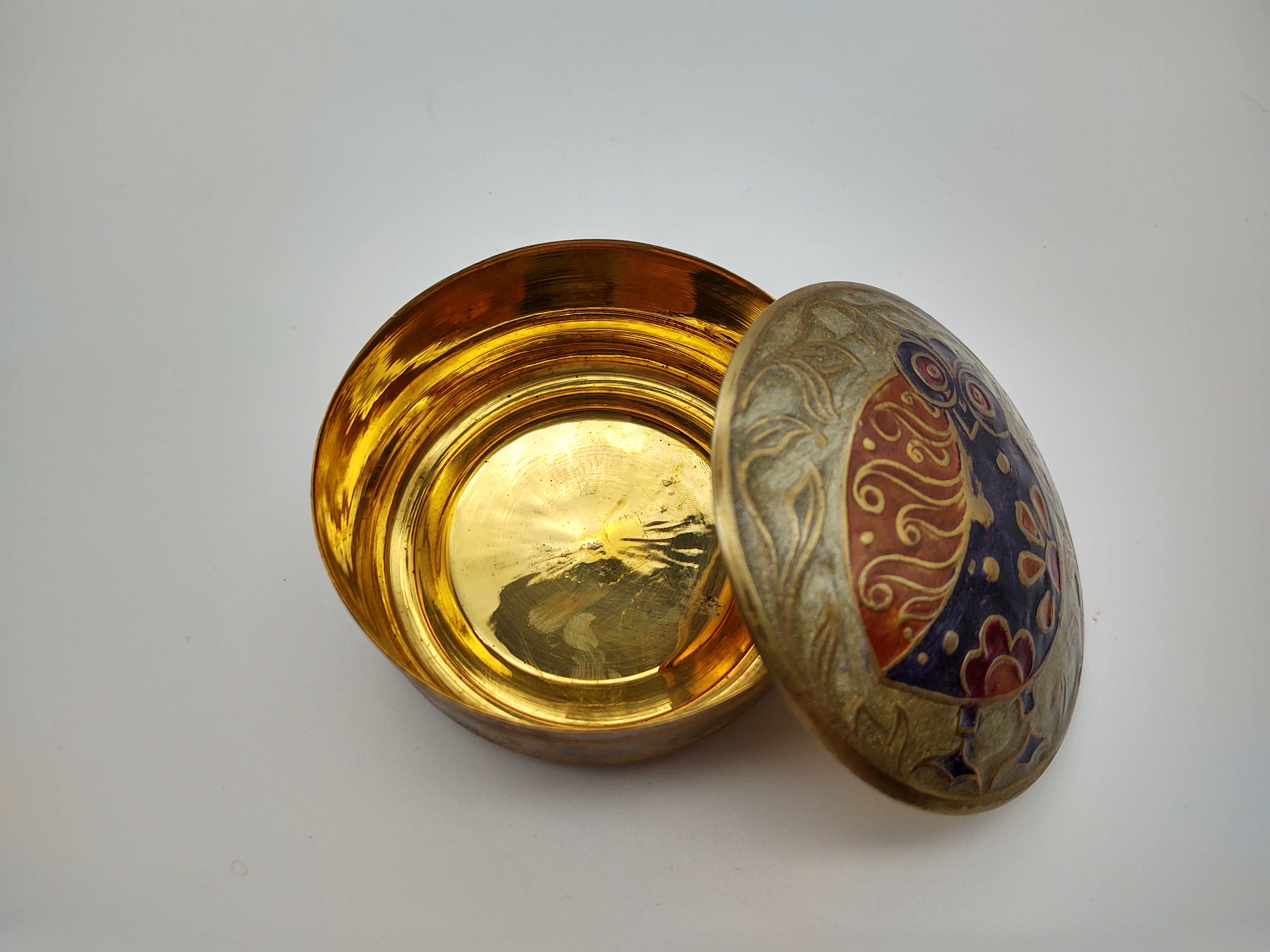 Vintage Brass Round Trinket Box With Mod Owl Design - Etsy