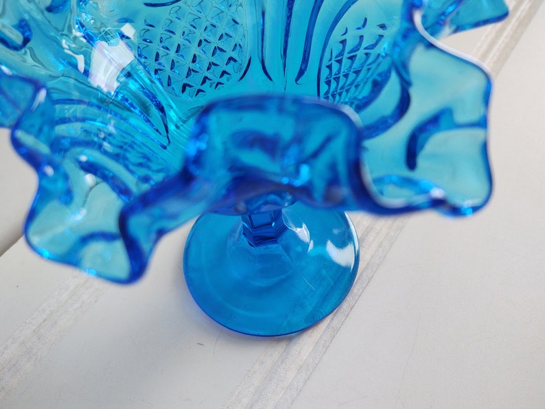 Vintage Blue Ruffled Glass Compote Diamond Point Candy Dish - Etsy