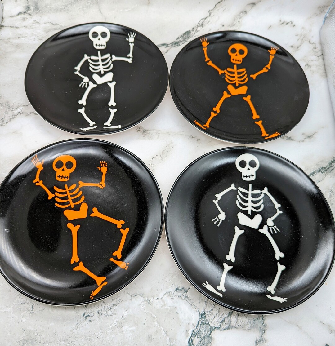 Pier 1 Set/4 Halloween Skeleton Appetizer Plates - Etsy