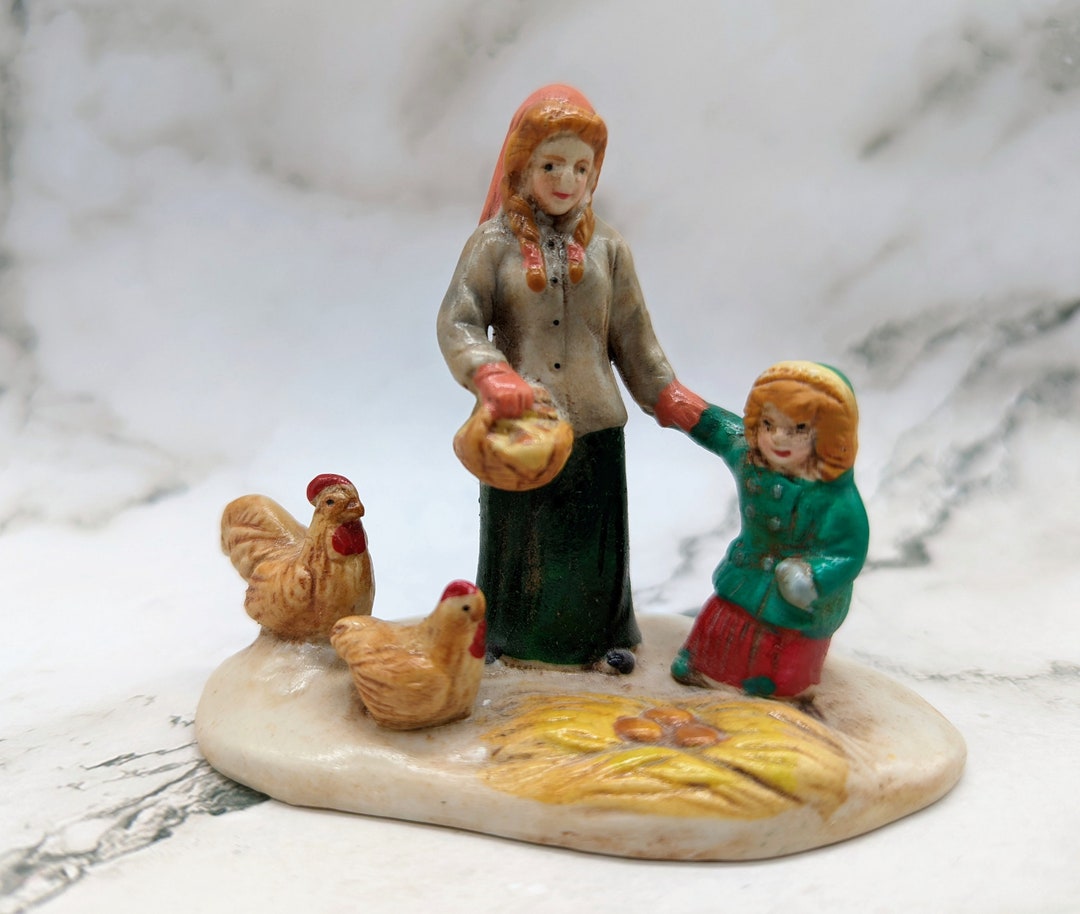 Lemax Woman With Child and Chickens Gathering Eggs Christmas Village ...