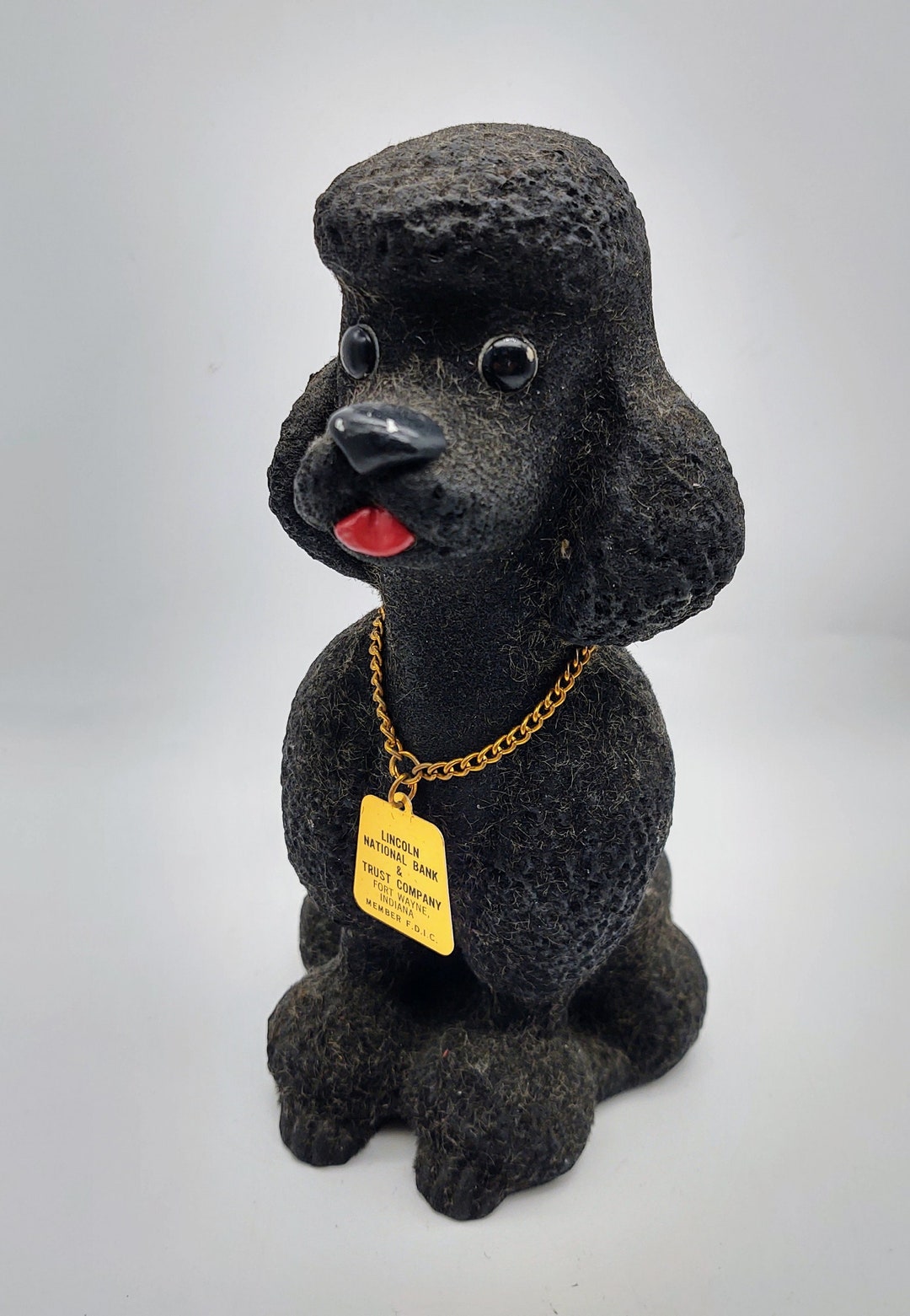 Vintage Flocked Black Poodle Coin Bank Lincoln National Bank ...