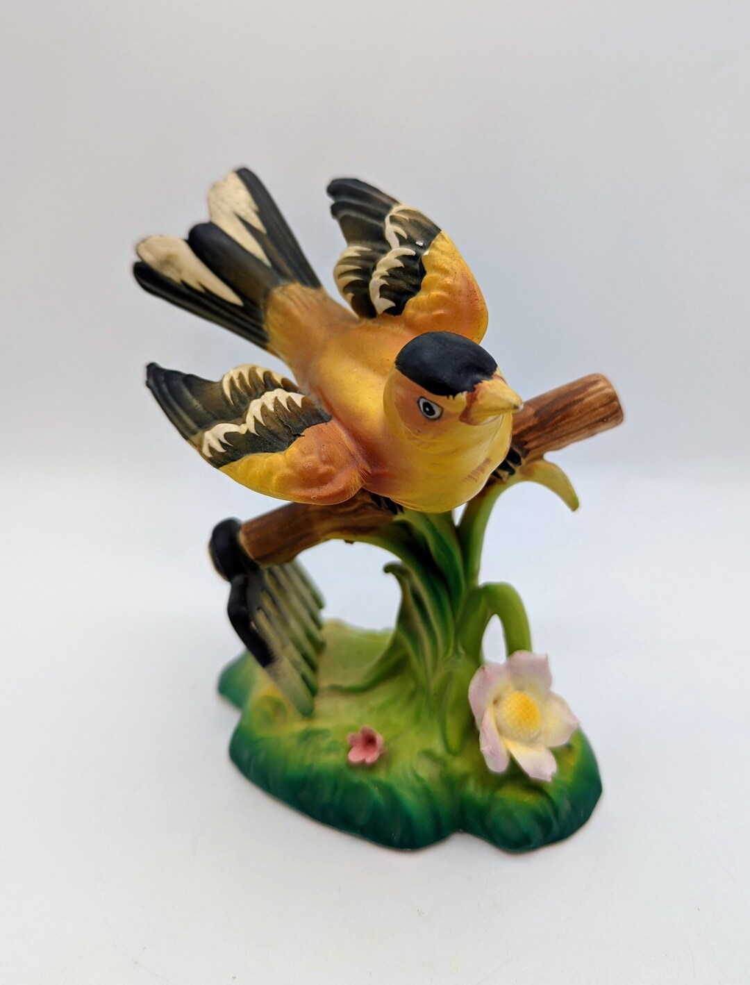 Napco Gold Finch on Rake Bird Figurine - Etsy