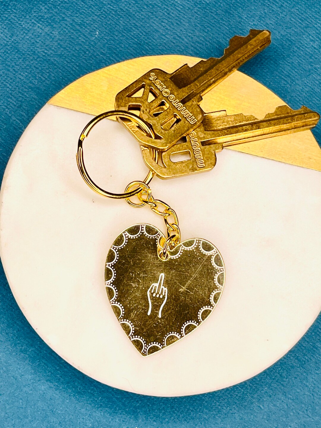 Middle Finger Gold Brass Heart Keychain Best Friend Gift Boss Babe - Etsy