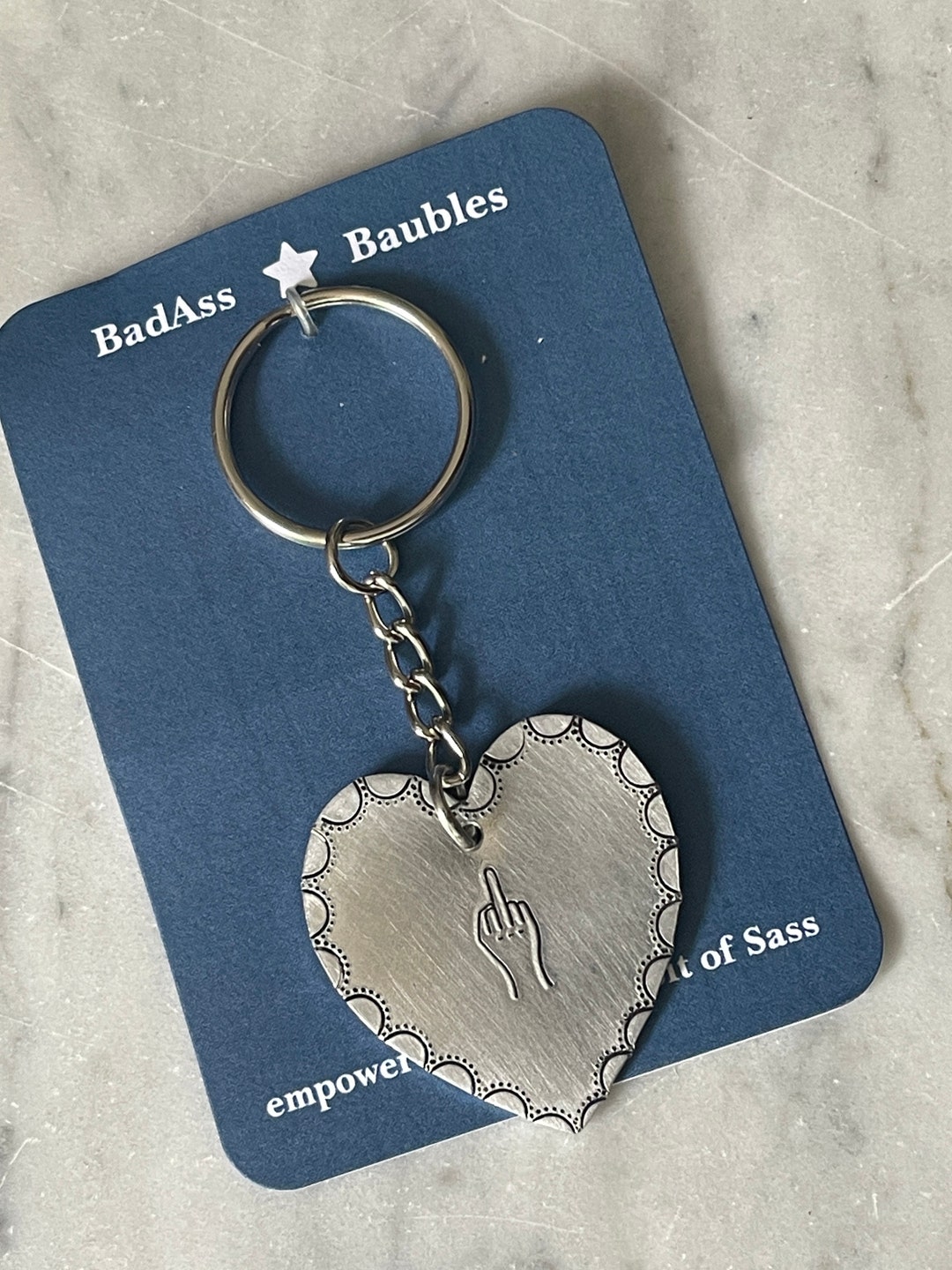 Middle Finger Silver Heart Keychain Best Friend Gift Boss Babe - Etsy