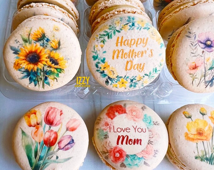 Flower Mother's Day French Macarons Box Gift Macaroons 6, 12 or 24 Gift ...
