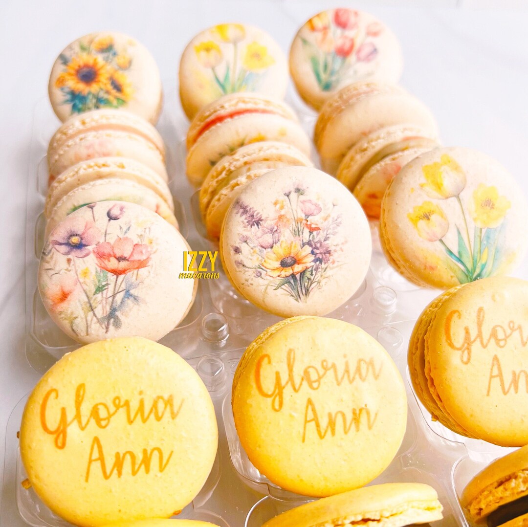 Macarons With Name Monogram Logo/ Spring Flowers - French Macarons ...