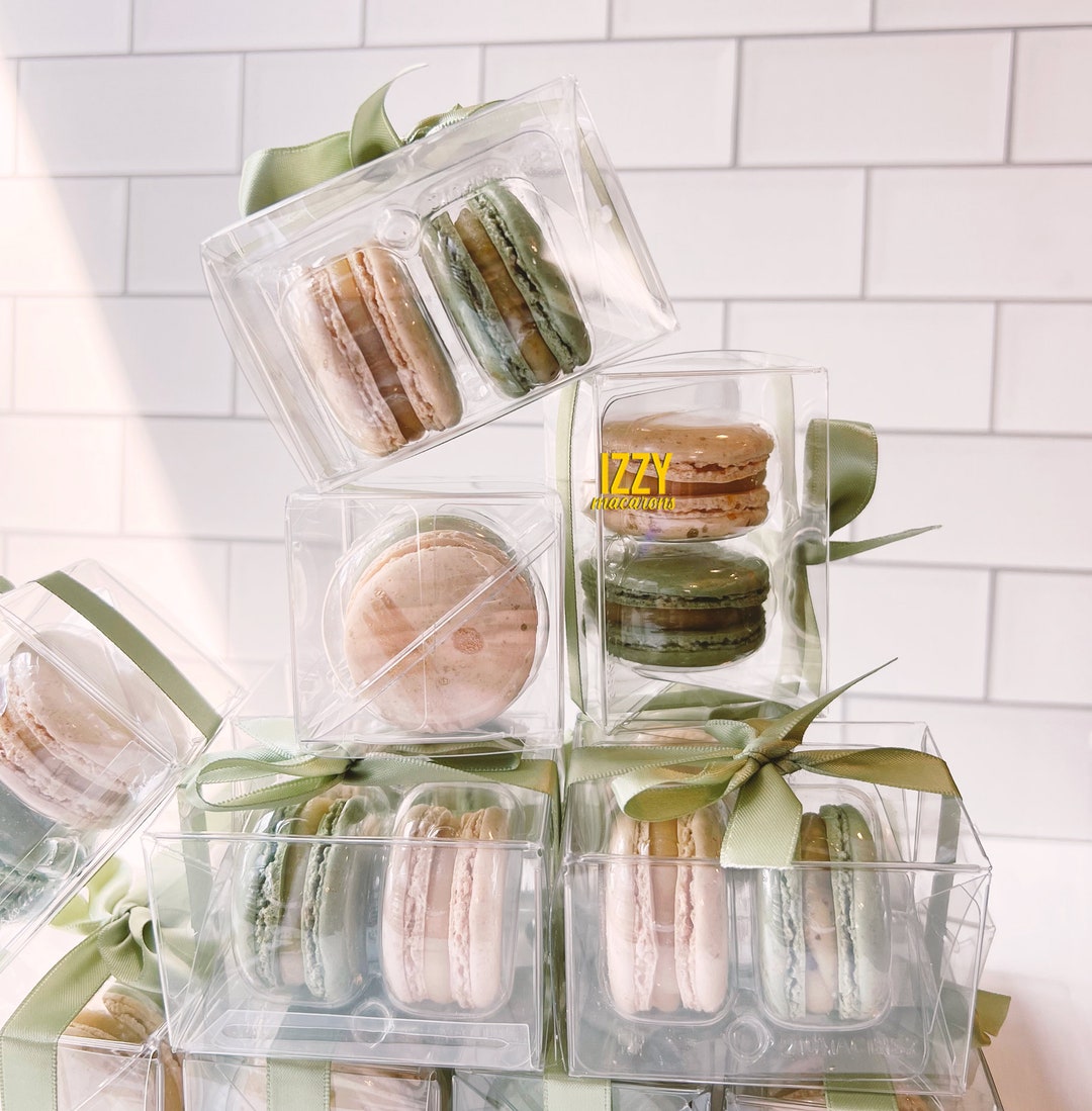 Sage Green Party Macarons Favor Clear Box With 2 - Party Favor - Choose Color - Baby Shower ...