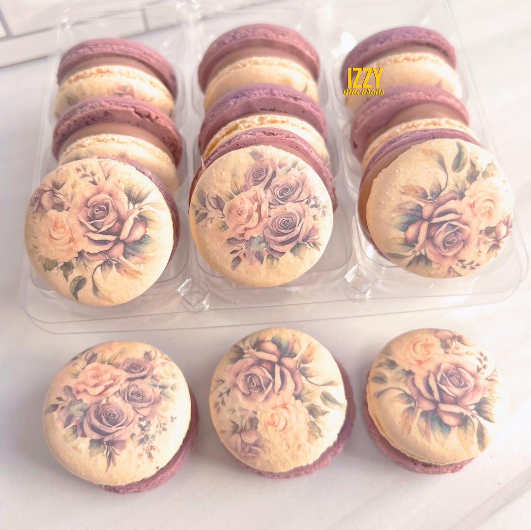 Purple Roses Macarons - Roses/ Spring Flowers French Macarons 12 or 24 ...