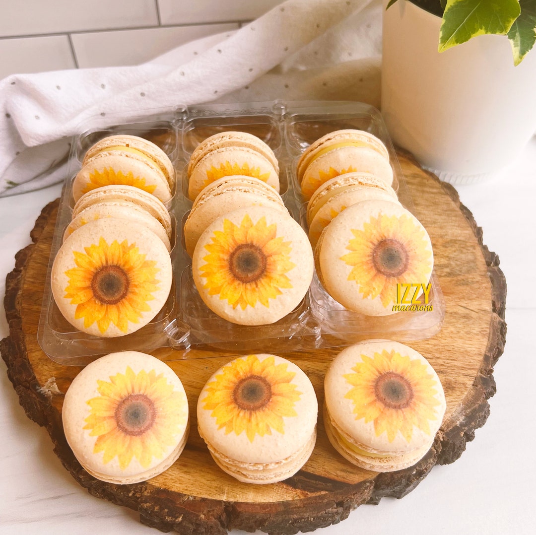 Sunflower French Macarons - 12 or 24 - Flowers, Sunflower Choose Flavor ...