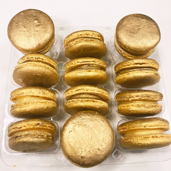 Gold French Macarons Gift 12 Choose Your Flavors Edible - Etsy