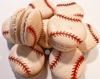 12 Baseball Vanilla French Macarons-sport Ball Cookiesbaby - Etsy