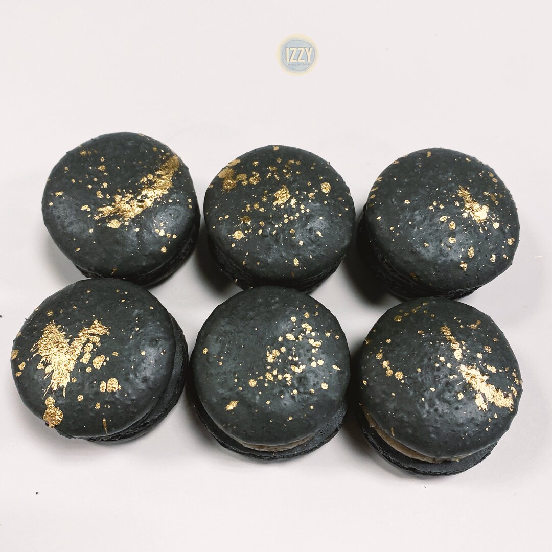 Black Macarons With Gold Splatter French Macarons - Choose Your Color/flavors - Edible Gold ...