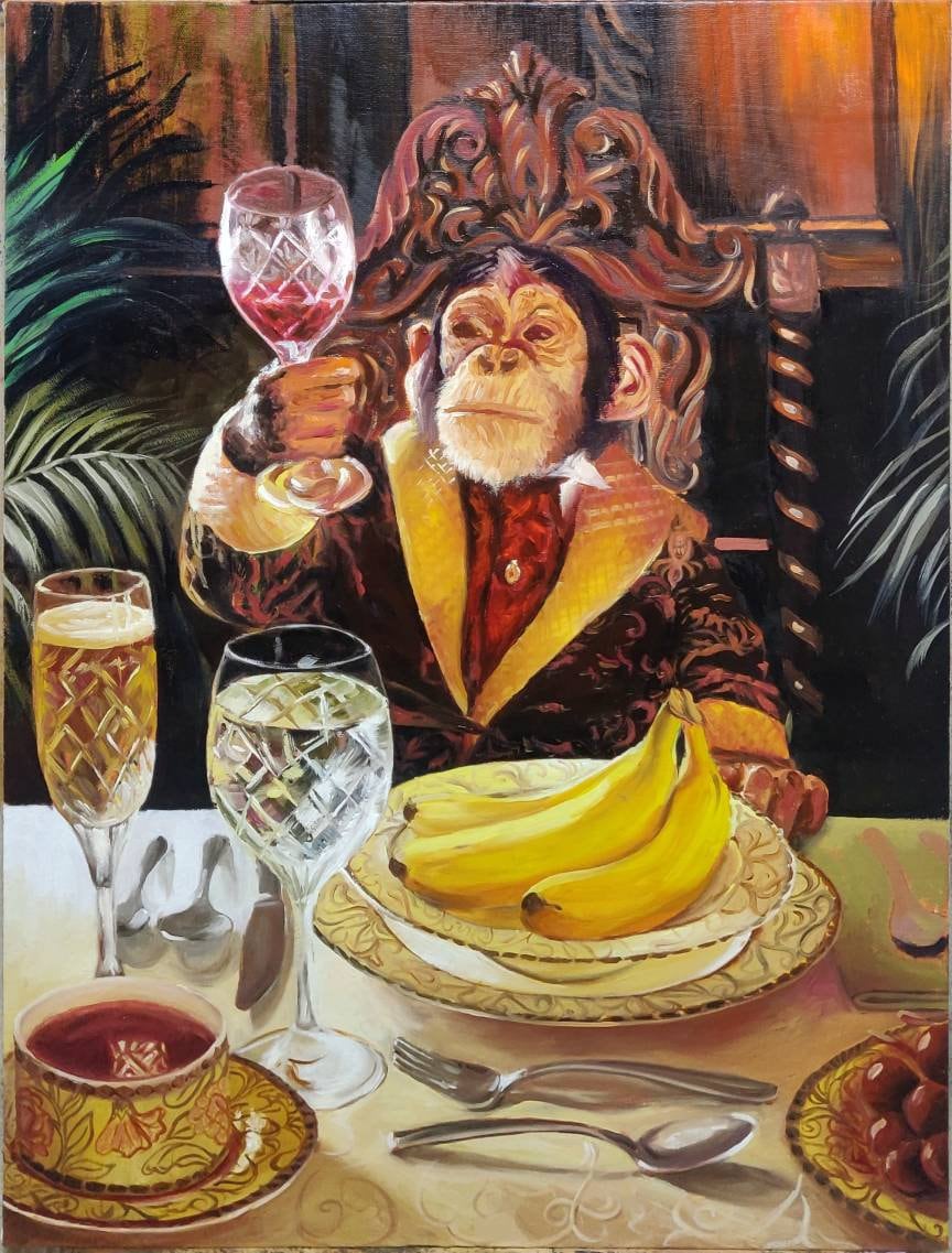 Monkey drinking wine | Etsy