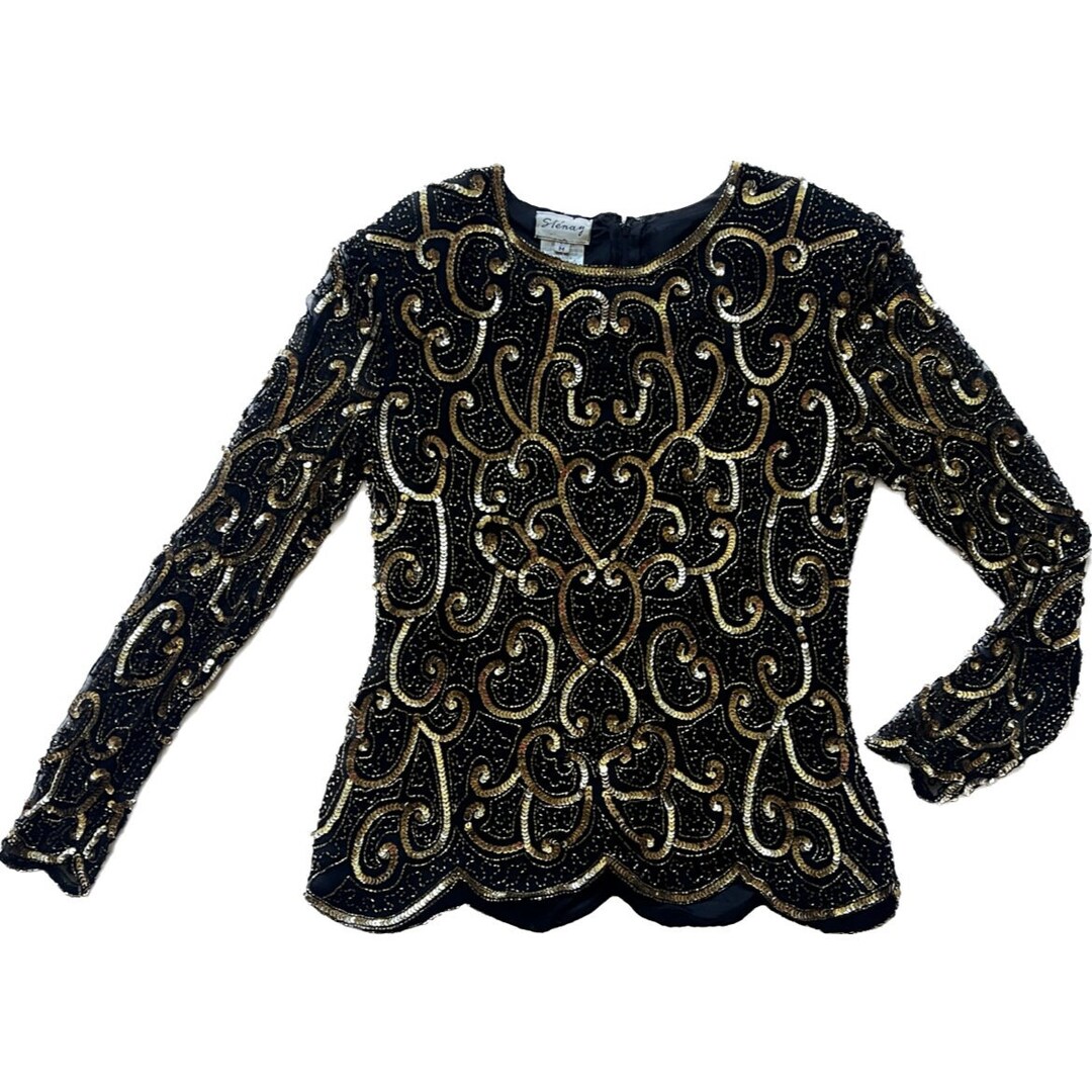 Vtg 80s Stenay Beaded Sequin Evening Top Silk Black Embellished Top - Etsy