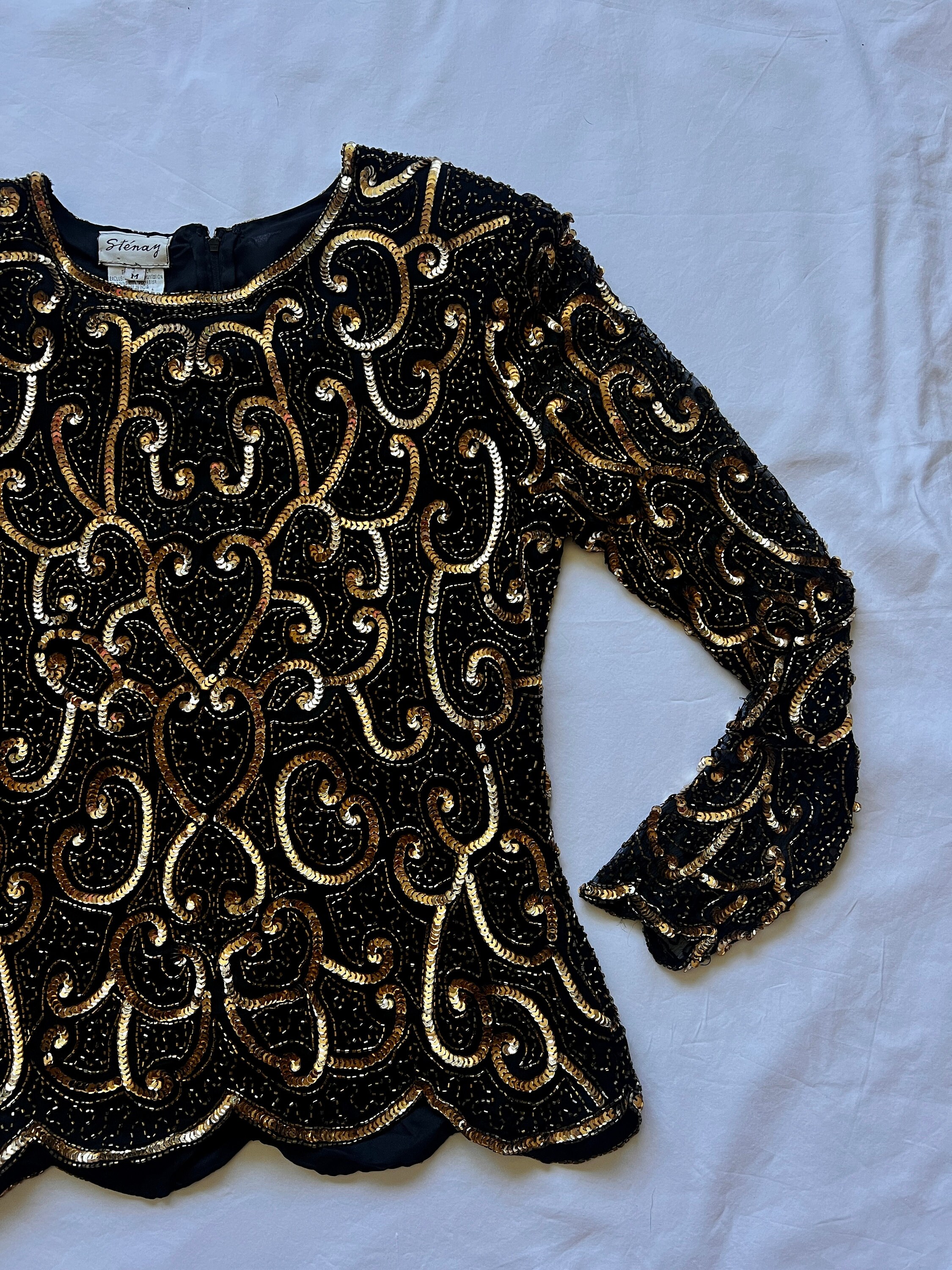 Vtg 80s Stenay Beaded Sequin Evening Top Silk Black Embellished Top - Etsy