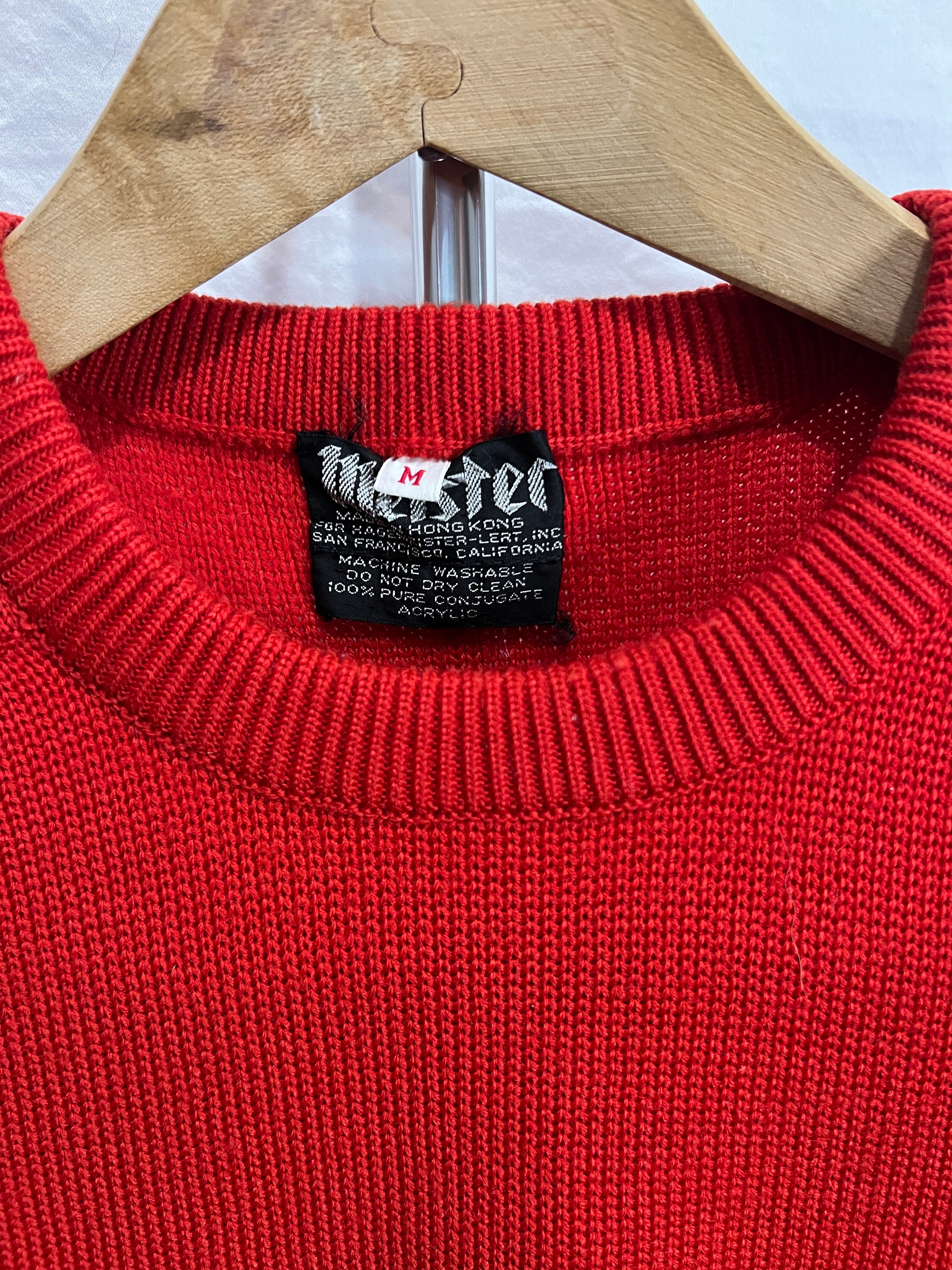 Red and Rainbow Crew Neck Ski Sweater Vintage Retro 70s Meister Knit ...