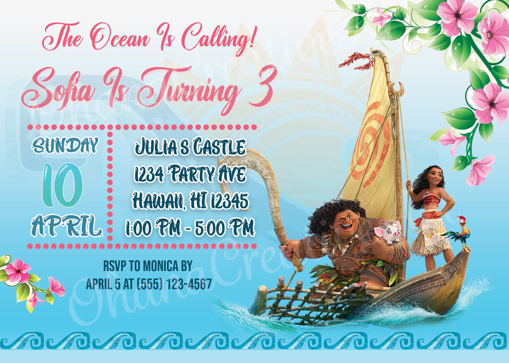 Moana Birthday Invitation, Moana Invite, Moana Digital Card, Moana ...