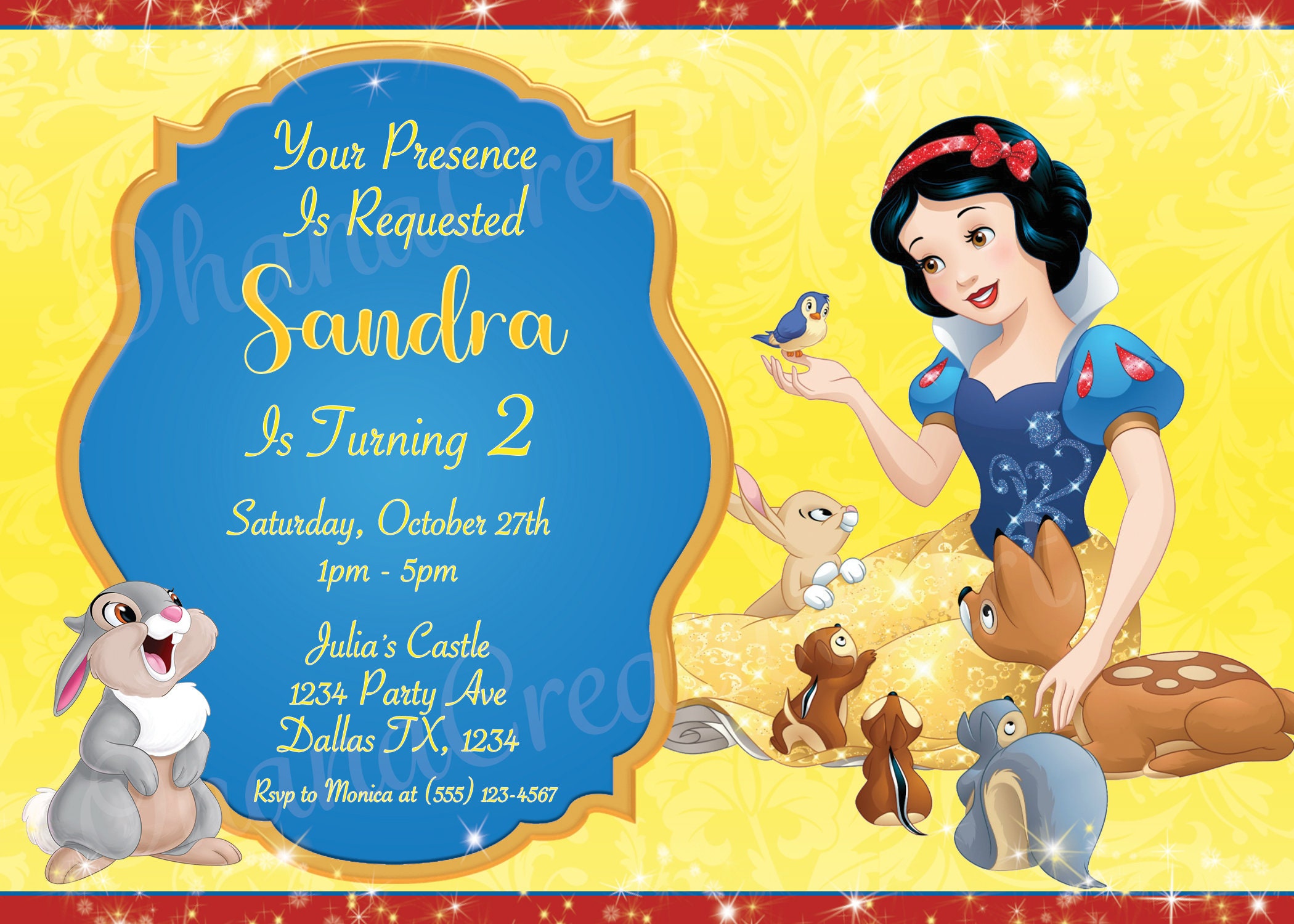 Snow White Digital Invitation, Princess Snow White Birthday Card - Etsy
